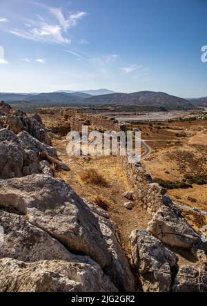 Ruined Feraklos castle overlooking Charaki, Rhodes island, Greece Stock ...