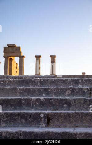 Sunlit Lindos Acropolis on Rhodes, Greece Stock Photo - Alamy