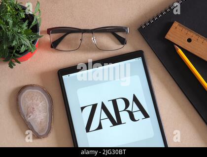 Zara logo is seen displayed on landmark shopping area on Oxford Street ...