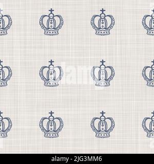 French blue crown motif seamless pattern. Tonal country cottage style ...