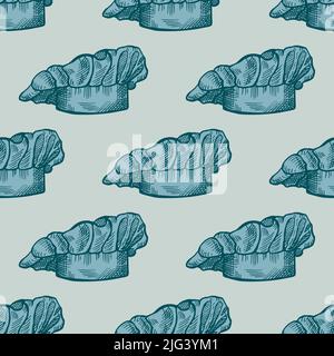 Chef hat engraved seamless pattern. Kitchen small element in hand drawn ...