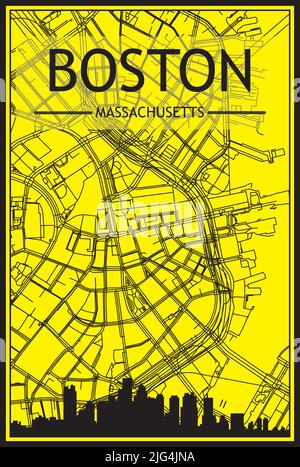 Boston USA City Map in Retro Style. Outline Map. Vector Illustration ...