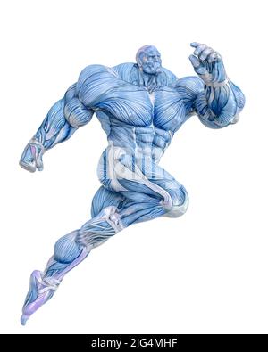 muscle maps of a strong man running on side view. This guy in clipping path is very useful for ...