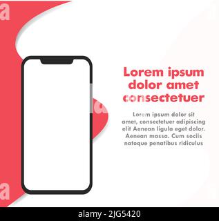 Smartphone with notch mockup with white blank screen. Solid black ...