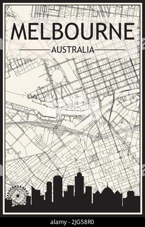 Outline Melbourne Australia City Skyline with Modern and Historic ...