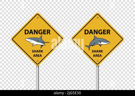 Vector Yellow Shark Sighting Sign Set Isolated. Shark Attack Warning ...
