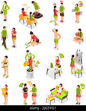 Human needs set of isometric icons with isolated human characters of ...