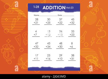 Math worksheet for kids. Addition. Mathematic activity page with cute owls Stock Vector Image ...