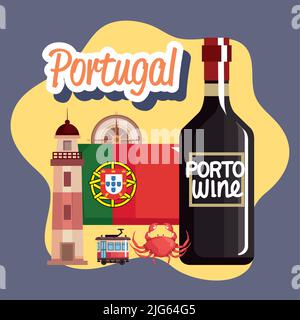 portugal lettering with tram and lighthouse Stock Vector Image & Art ...