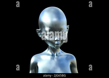 Silver bald alien humanoid on a black background Stock Photo - Alamy