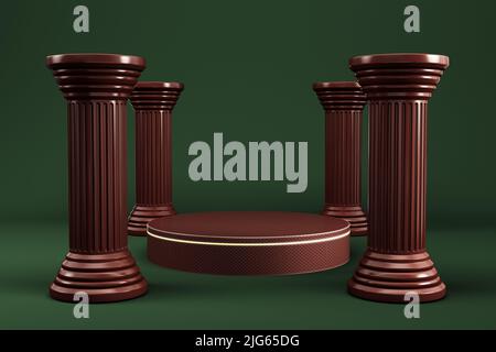 Abstract minimal background. Cylindrical platform with leather pillow ...