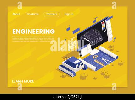 STEM education engineering isometric webpage banner computer 3d ...
