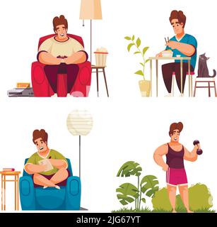 Daily routine with time and cartoon characters illustration Stock ...