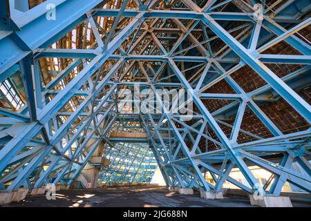 The steel grid of the support beams for the giant, curved mirror ...