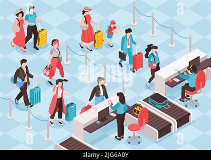 Isometric queue composition queue of different people at the cash ...