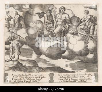 Plate with Venus in her chariot and Cupid, riding through a night sky ...