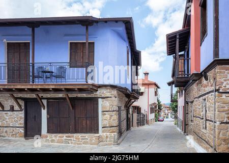 Greece, Arnaia village Chalkidiki. House with traditional Macedonian ...