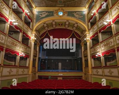 Classical opera house theater, wide-angle interior view from the stage ...