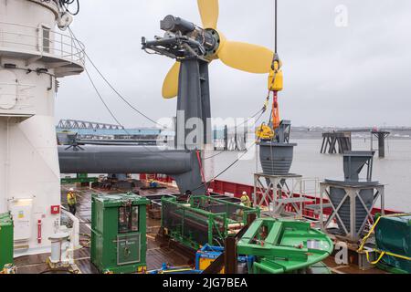 Loading ballast pods onto deployment vessel for DeltaStream tidal ...