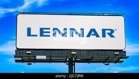 Advertisement billboard displaying logo of Lennar Corporation Stock ...