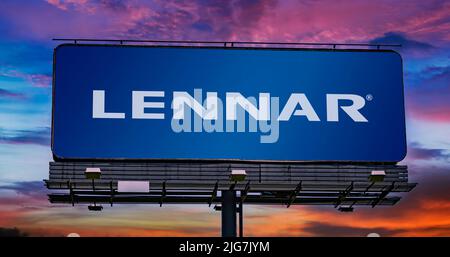 Advertisement billboard displaying logo of Lennar Corporation Stock ...