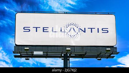 Advertisement billboard displaying logo of Stellantis Stock Photo - Alamy