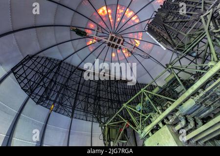 Inside of a military radar dome. Giant dome of a radar antenna of a ...