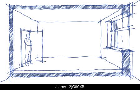 Illustration sketch drawing of empty room with open door Stock Photo ...