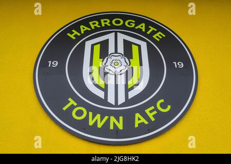 The Harrogate Town AFC badge on The CNG Stadium ahead of this evening's ...