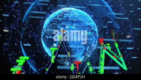 Image of graphs and connections on navy background Stock Photo - Alamy
