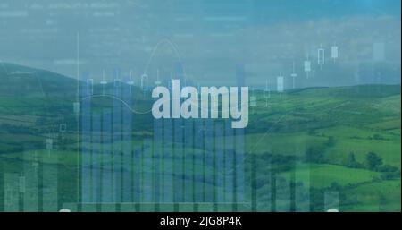 Image of data processing over landscape Stock Photo - Alamy