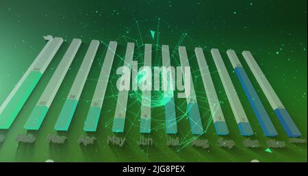 Image of data processing over green lights of computer server Stock ...