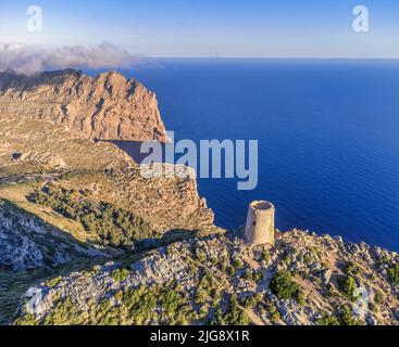 Aerial view, Albercutx watchtower, Talaia d'Albercutx, Alta d'en Vaquer ...