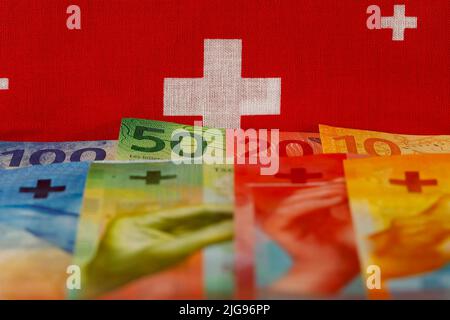 New Swiss currency of various denominations is colorful. These new ...