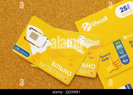 TERNOPIL, UKRAINE - JULY 5, 2022: Lifecell new sim card with free ...