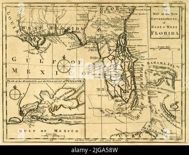 1763, Gibson Map of East and West Florida. Reimagined by Gibon. Classic ...