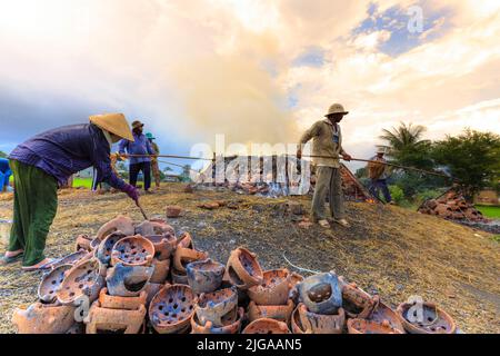 traditional pottery village, the handicraftsmen burn products, which ...