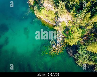 Turquiose Water and Wooden Bridge. Aerial Landscape. Park Grodek in ...