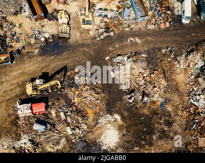 Scrap Metal Recycling. Aerial View of Industrial Scrap Processing ...