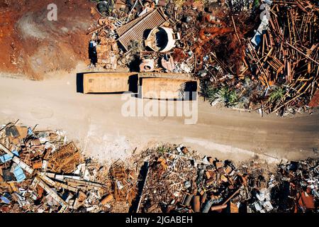 Scrap Metal Recycling. Aerial View of Industrial Scrap Processing ...