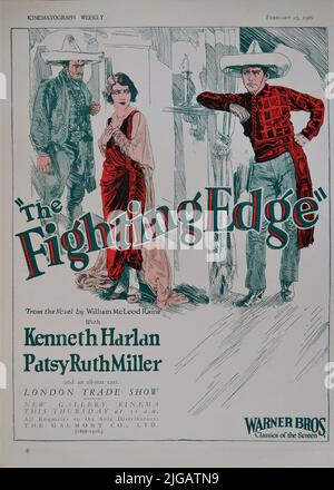 THE FIGHTING EDGE, l-r: Kenneth Harlan, Patsy Ruth Miller on poster art ...