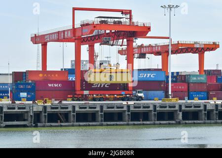 HEFEI, CHINA - JULY 1, 2022 - Loading and unloading operations at the ...