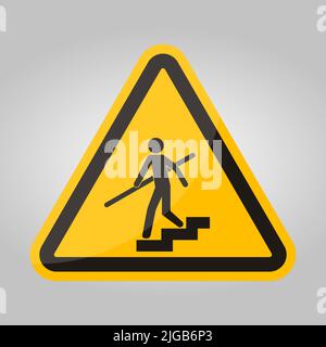 Warning sign - use handrails to avoid a fall, stairway caution Stock ...
