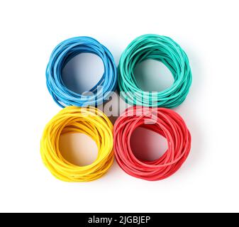 Stacks of elastic rubber bands on white background Stock Photo - Alamy