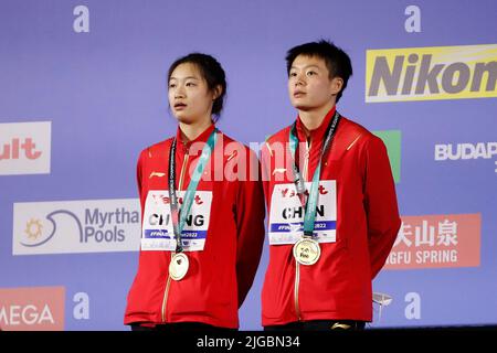 Chang Yani and Chen Yiwen of China compete during the women's diving 3m ...
