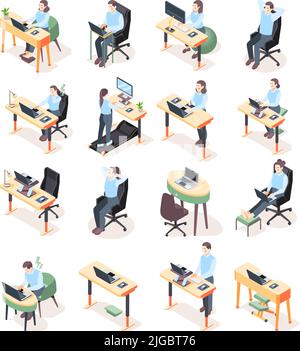 Ergonomic workplace icons set. Isometric set of ergonomic workplace ...