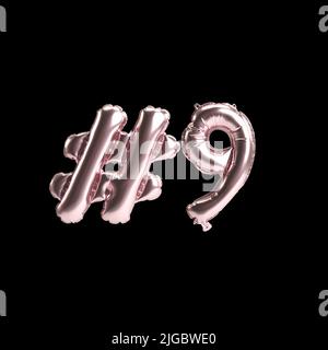 3d illustration of 7 hashtag rose balloons isolated on white background ...