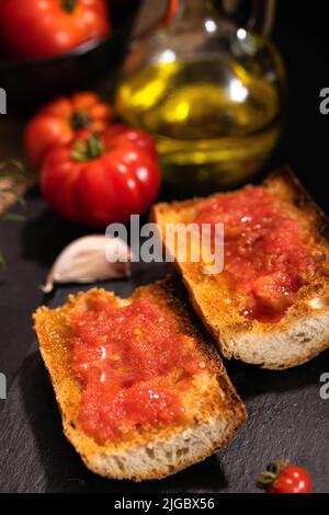 Traditional Spanish appetiser - "Pan Tomaca" (bread with tomato ...