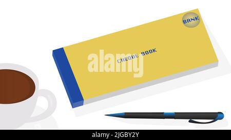 Cheque book in Black and brown color with Bright blue and silver pen in ...
