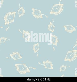 Graduate hats engraved seamless pattern. Vintage element education in ...